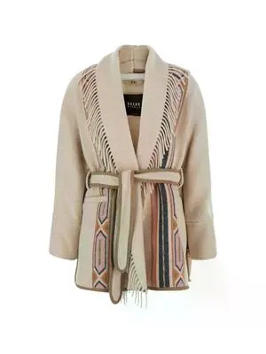 BAZAR DELUXE Fringed Geometric-pattern Cardigan - Neutrals