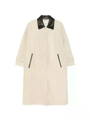 Sandro Long Coat With Leather Collar - Neutrals