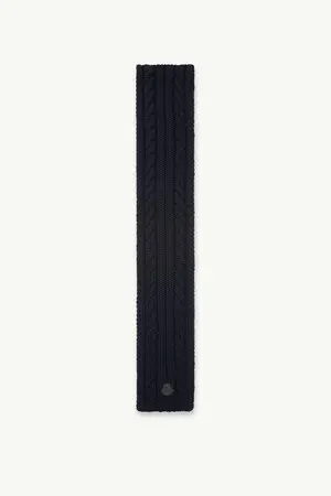 Moncler Leather Logo Wool Scarf - Blue