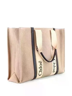 Chloé Woody Canvas With Leather Large Tote Bag