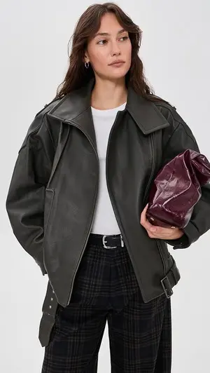 Vince Leather Oversized Biker Jacket