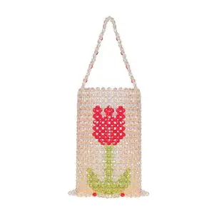 TILLIE BEADS Bloom Tulip Beaded Bucket Bag Neutrals - Blue/pink