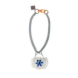 ACID CAT Rhinestone Nineties Vintage Flower Double Chain Necklace - Pink