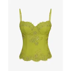 House Of Cb Soraya Hand-beaded Embellished Woven Top - Chartreuse