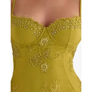 House Of Cb Soraya Hand-beaded Embellished Woven Top - Chartreuse