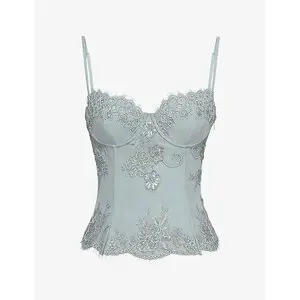 House Of Cb Soraya Hand-beaded Embellished Woven Top - Jade