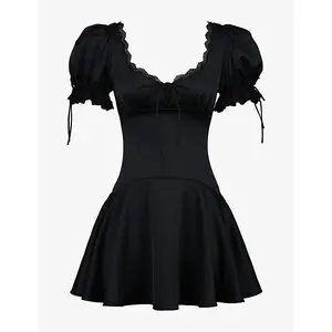 House Of Cb Elisabetta Lace-trim Satin Mini Dress - Black