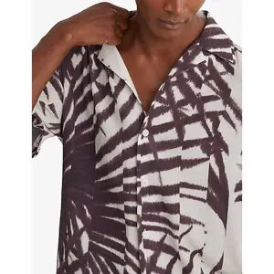 REISS Shindora Plissé Printed Cuban-collar Woven Shirt - Bordeaux