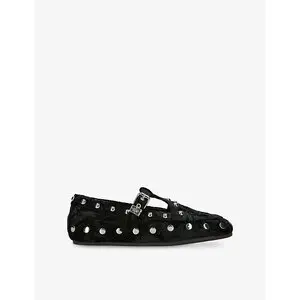 GANNI Mary Jenny Studded Velour Moccasins - Black