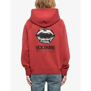 Zadig&Voltaire Georgy Rhinestone-embellished Cotton-blend Hoody - Cherry