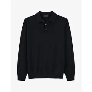 Boggi Milano Polo-collar Regular-fit Merino Wool Jumper - Black