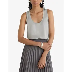 REISS Ruby Scoop-neck Satin Vest Top - Grey