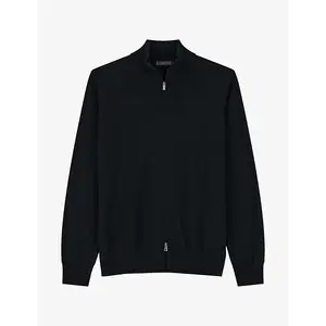 Boggi Milano Mock-neck Full-zip Merino Wool Jumper - Black
