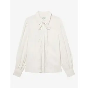 REISS Estelle Lace-trim Tie-neck Crepe Blouson Shirt - Ivory