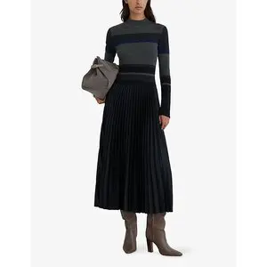 REISS Carla Striped Pleated Wool-blend Midi Dress