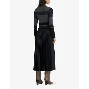 REISS Carla Striped Pleated Wool-blend Midi Dress