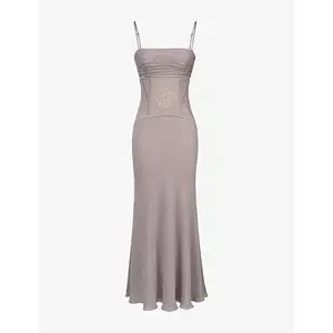 House Of Cb Catalina Lace-trim Georgette Maxi Dress - Lilac