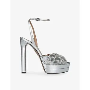 AQUAZZURA Ce Soir 130 Plateau Leather Sandals - Silver