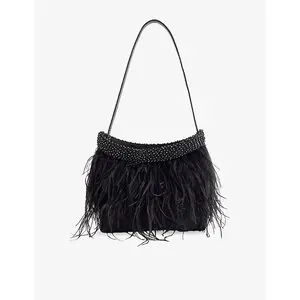 Staud Winslow Feathered Silk Shoulder Bag - Black