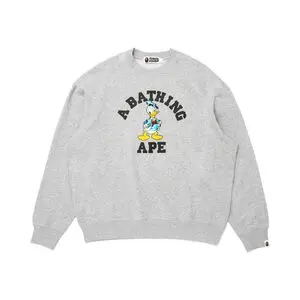 A BATHING APE X Disney Donald Duck College Relaxed Fit Crewneck - Grey