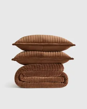 Quince Cotton Velvet Horizontal Channel Quilt Set Chestnut