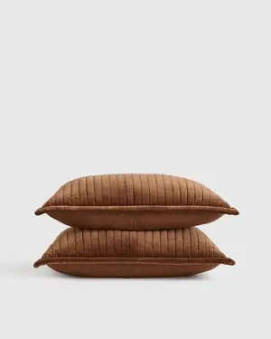 Quince Cotton Velvet Wide Channel Quilted Sham Set Chestnut