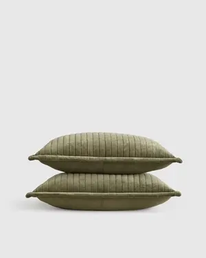 Quince Cotton Velvet Wide Channel Quilted Sham Set - Moss