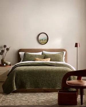 Quince Cotton Velvet Wide Channel Quilted Sham Set - Moss