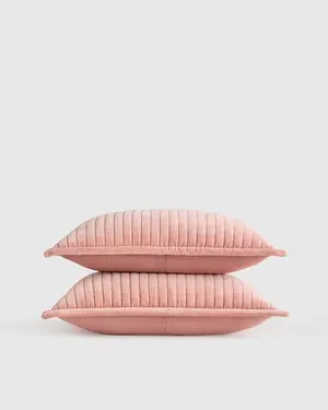 Quince Cotton Velvet Wide Channel Quilted Sham Set Rose