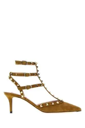 Valentino Garavani Beige Suede Rockstud Pumps - Brown