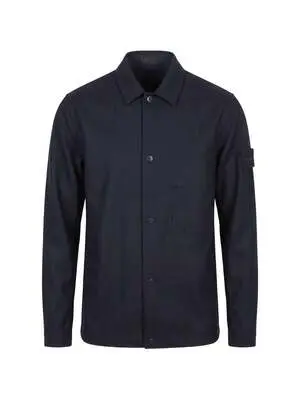 Stone Island Logo-patch Button-up Wool Shirt - Navyblue