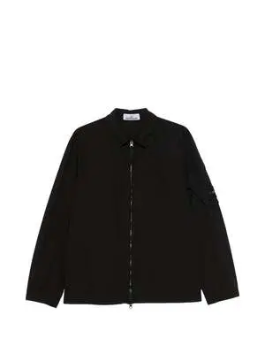 Stone Island Logo-patch Zip-up Shirt - Black