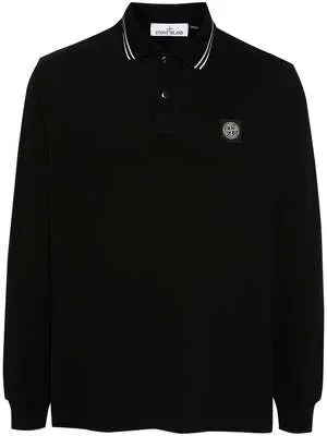 Stone Island Logo-patch Long-sleeve Polo Shirt - Black