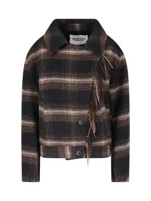 MARANT ETOILE Fringe Plaid Wool Jacket