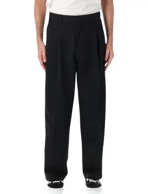 Obey Dean Pleated Pants With Relaxed Straight-leg Fit - Nero