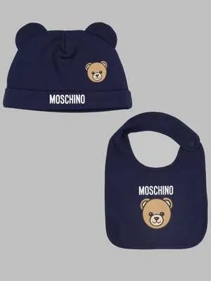 Moschino Hat And Bib Set With Logo For Baby