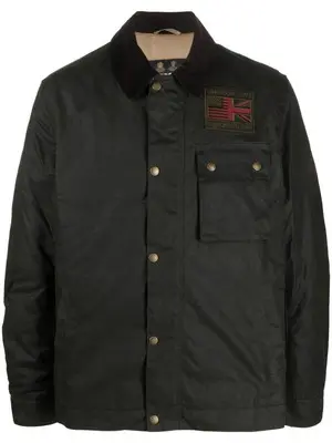 BARBOUR INTERNATIONAL Waxed Cotton Utility Jacket With Corduroy Collar - Green