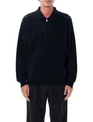 ROBERTO COLLINA Long-sleeve Merino Wool Half-zip Polo With Patch Pocket - Blu