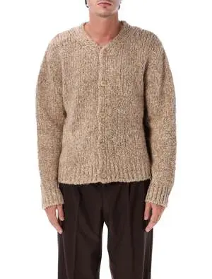 SUNFLOWER John Textured Italian Wool & Alpaca Cardigan With Subtle V-neck And Corozo Buttons - Dark Sand