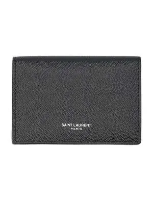 Saint Laurent Pebbled Leather Card Holder Wallet - Nero