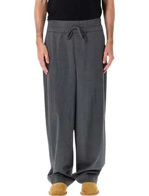 AMI Paris Ami Paris Relaxed Wool Trousers With Elasticated Waist Drawstrings And Patch Pocket Grigio