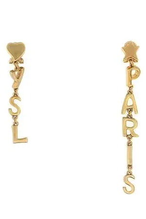 Saint Laurent Logo Metal Drop Earrings, 1.5 Cm Width X 8-11 Cm Height - Gold