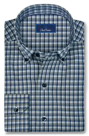 David Donahue Check Pima Cotton Button Up Shirt - Navy/olive