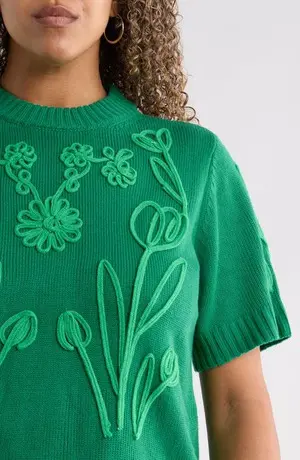 SUGARLIPS Winsley Floral Embroidered Sweater - Green