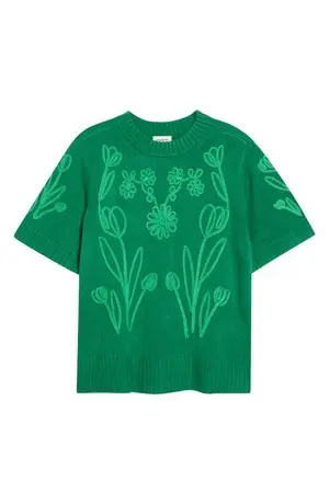 SUGARLIPS Winsley Floral Embroidered Sweater - Green