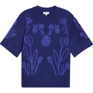 SUGARLIPS Winsley Floral Embroidered Sweater - Navy
