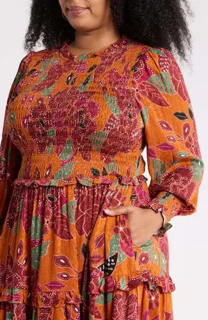 SUGARLIPS Marven Floral Smocked Midi Dress