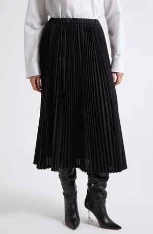 Junya Watanabe Pinstripe Pleated Midi Skirt - Black/grey