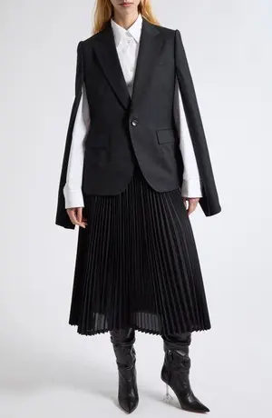 Junya Watanabe Pinstripe Pleated Midi Skirt