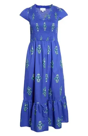 SUGARLIPS Haline Liora Smocked Floral Cotton Dress - Navy-multi